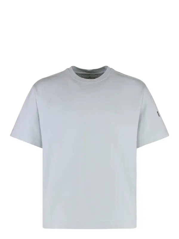 Stone Island Cotton T-shirt With Ribbed Neckline Ss25 Collection - Blue
