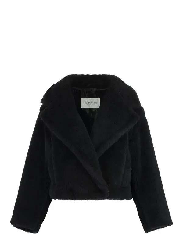 Max Mara Vegan Fur Jacket With Notched Lapel - Black