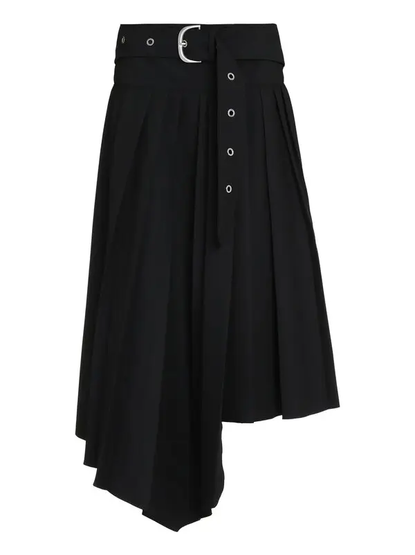 Off-White Asymmetrical Pleated Skirt With Belt - Black