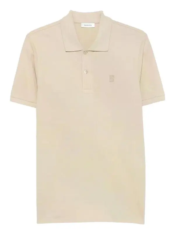 Sandro Monogram-patch Polo Shirt - Neutrals