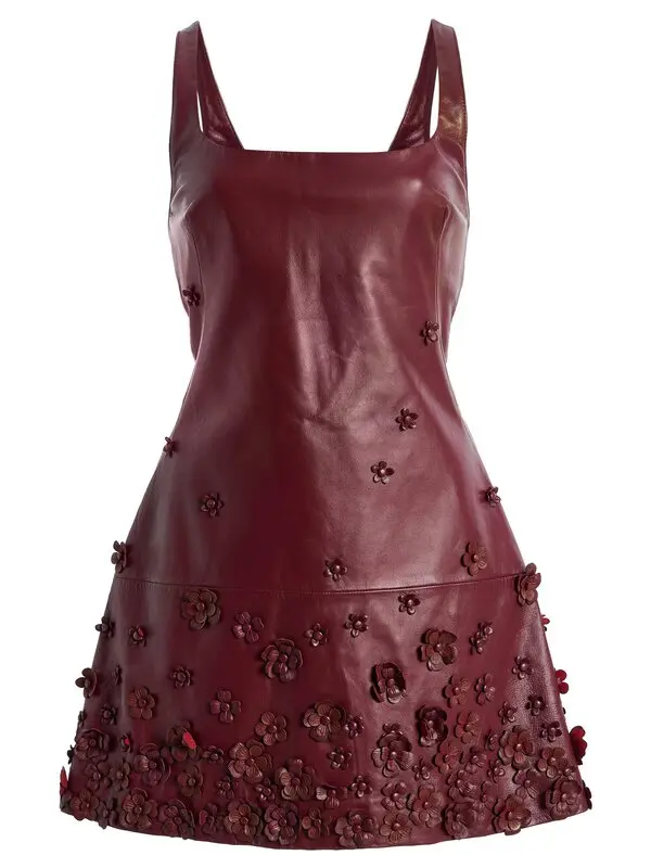 Simkhai Embellished Leather Mini Dress - Burgundy
