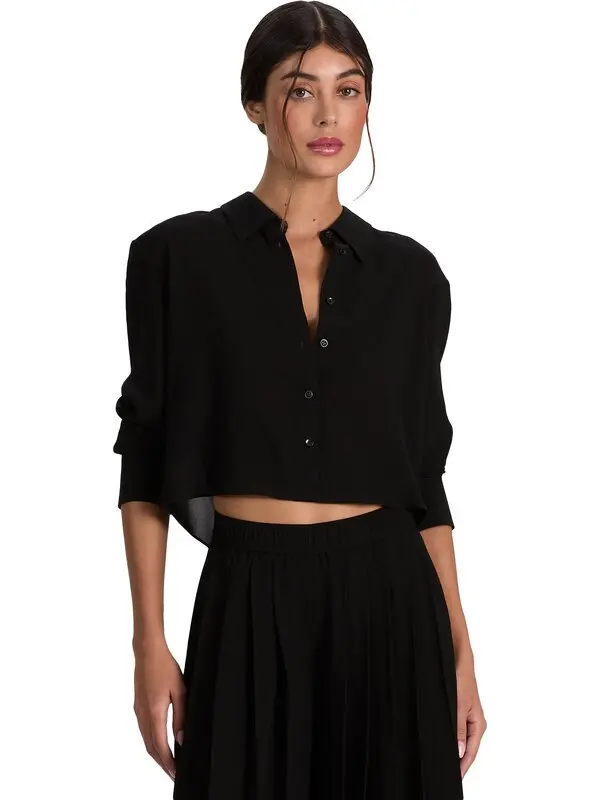 Alice + Olivia Leon Cropped Button-down Shirt - Black