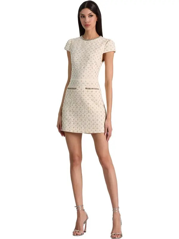 Alice + Olivia Cade Embellished Cap Sleeve Mini Dress - Vanilla