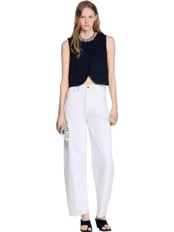 Sandro Embellished Wool Cropped Top - Black