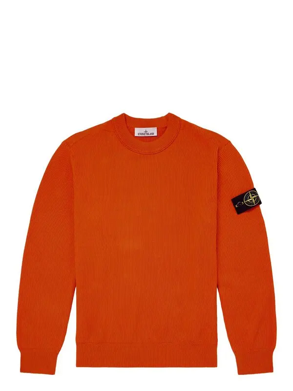 Stone Island Ribbed Cotton Crewneck Sweater - Orange