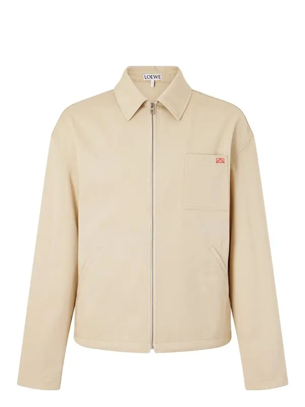 Loewe Cotton-twill Logo Embroidered Zip-up Jacket - Neutrals