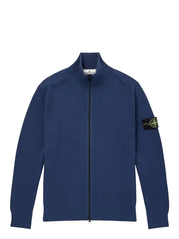 Stone Island Ribbed Cotton Zip-up Sweater - Blue