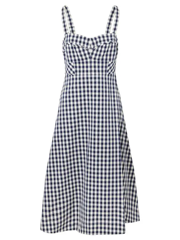 Veronica Beard Lois Checked Stretch-cotton Cloqué Midi Dress - Blue