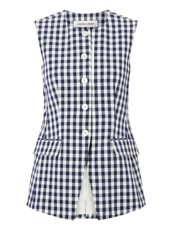 Veronica Beard Lois Checked Stretch-cotton Cloqué Tank - Blue
