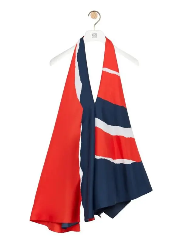 Loewe Halterneck Silk Twill Top With Archive Scarf Print - Red/multicolour