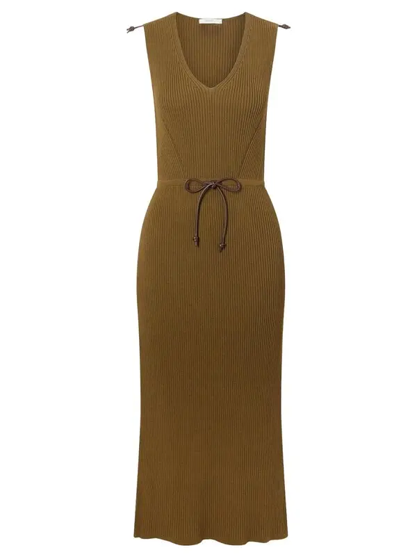 Max Mara Fado Cotton-blend Ribbed-knit Midi Dress - Brown