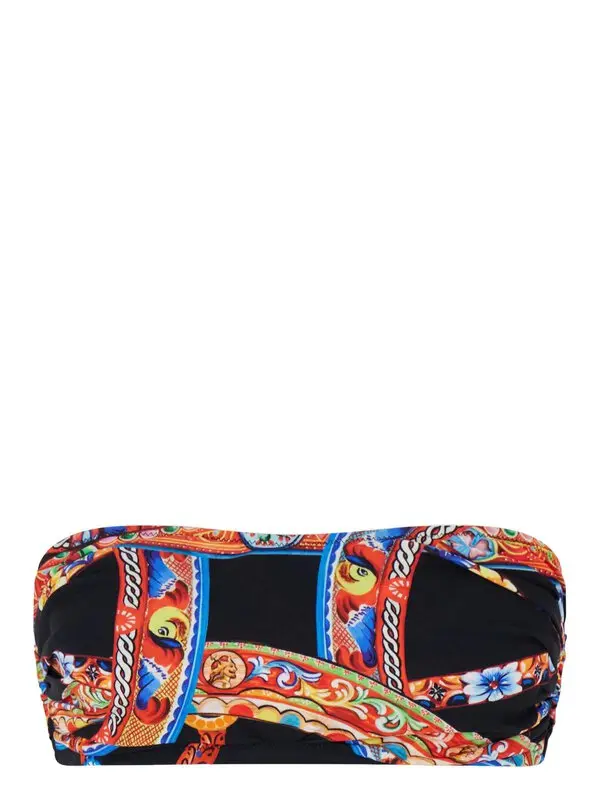 Dolce & Gabbana Carretto Print Organza Bandeau Top - Black