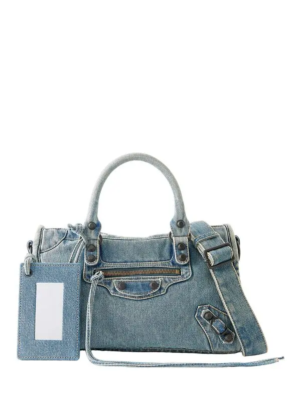 Balenciaga Le City Small Embellished Denim Shoulder Bag - Blue