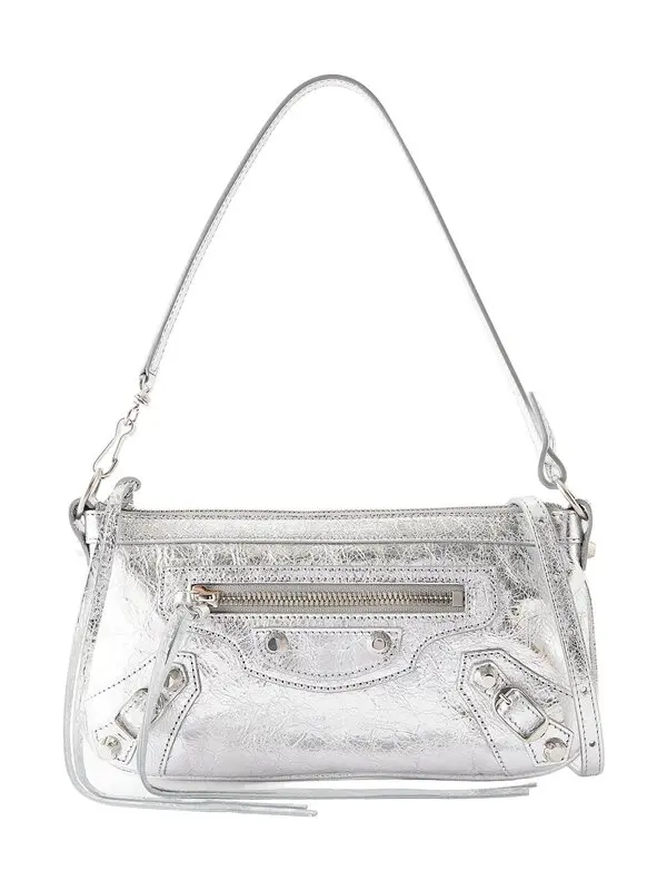 Balenciaga Le City Pouch On A Strap Embellished Crinkled-leather Shoulder Bag - Silver