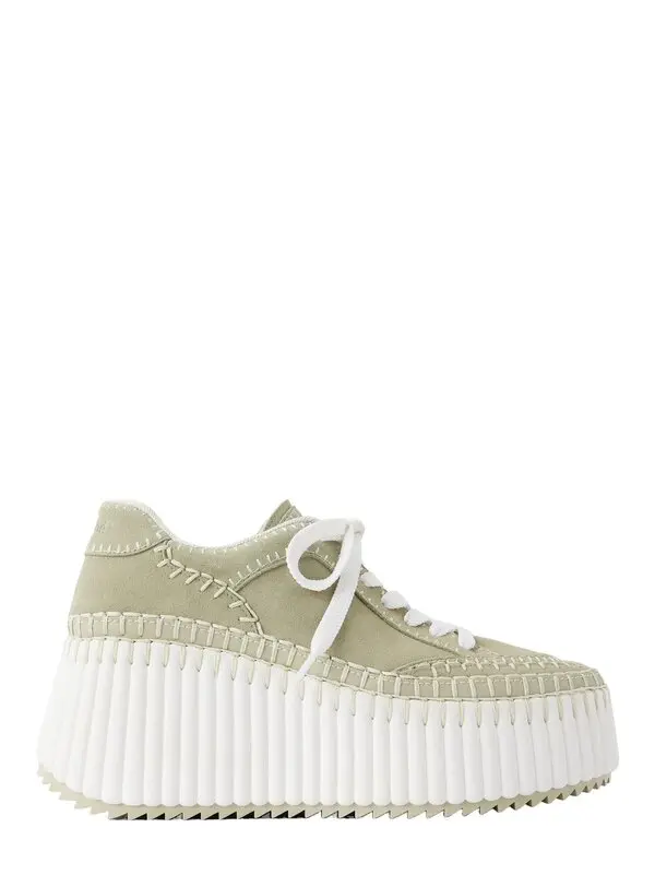 Chloé Nama Patchwork Leather Platform Sneakers - Green