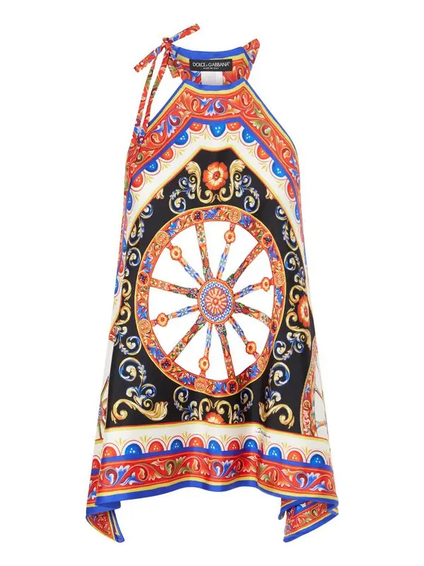 Dolce & Gabbana Carretto" Print Silk Halterneck Top - Red