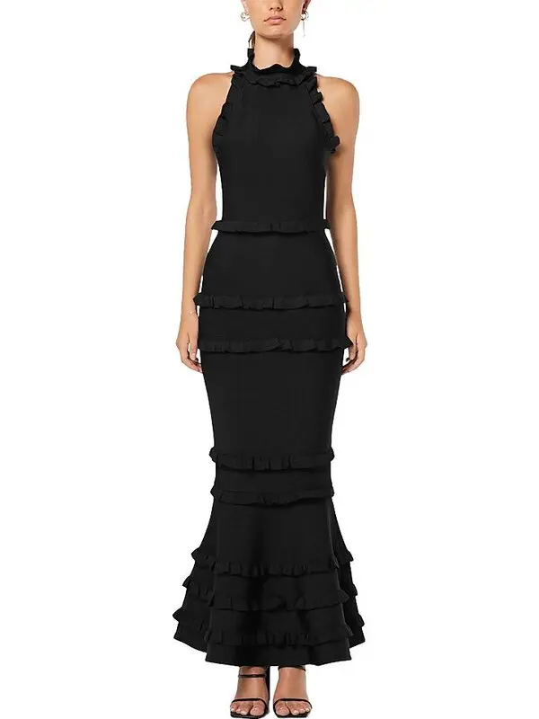 ELLIATT High Neck Ruffled Full Length Gown - Black