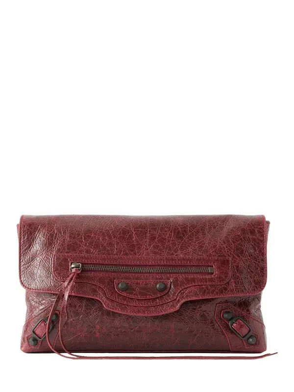 Balenciaga Le City Crinkled-leather Clutch - Red