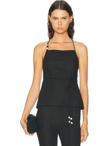 L'academie Anaia Linen Top - Black
