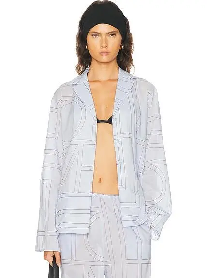 TOTEME Monogram Print Cotton Blend Shirt - Sky