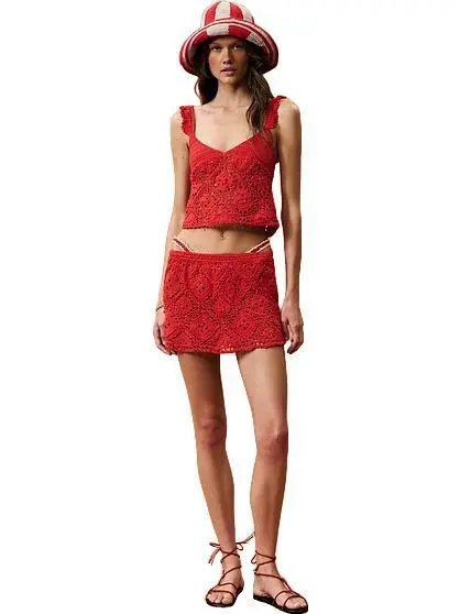 Akoia Swim Crochet Top And Mini Skirt Set - Red
