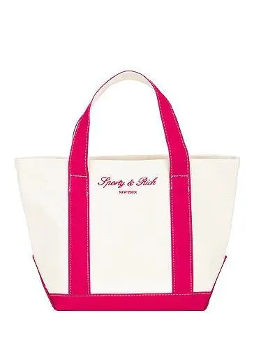 SPORTY & RICH Signature Ny Logo Mini Tote Bag - Natural & Ruby