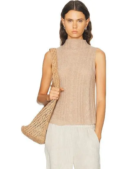 Sablyn Salvia Sleeveless Cable Turtleneck Sweater - Dune