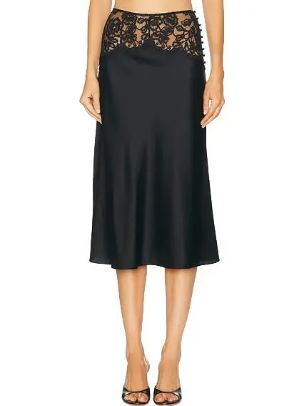 Kiki De Montparnasse Sabine Lace Trim Midi Skirt - Black