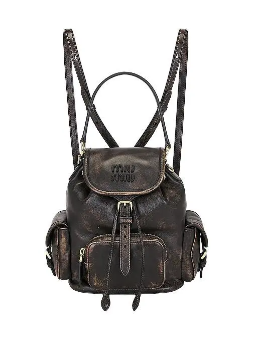 Miu Miu Lambskin Leather Backpack - Caffe
