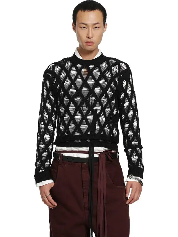 ANN DEMEULEMEESTER Carlos Diamond Stitch Sweater - Black