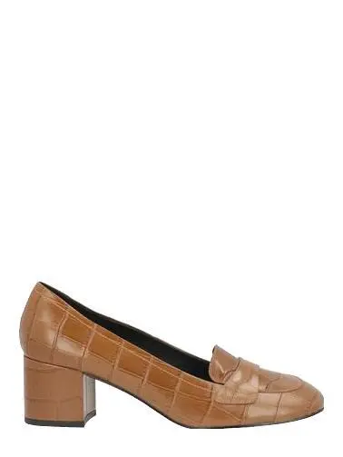 BIBI LOU Leather Crocodile-effect Loafers With Geometric Heel - Brown