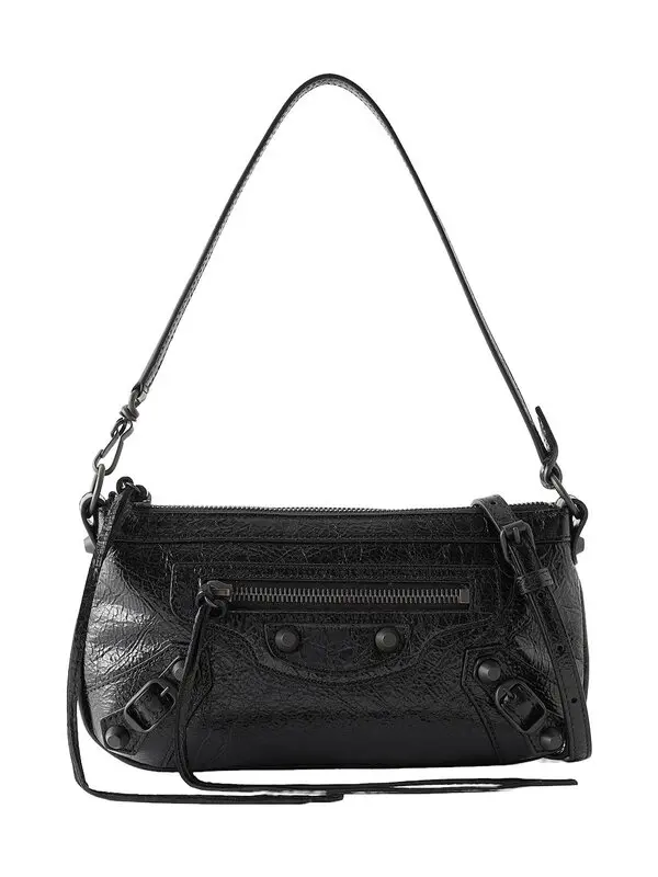 Balenciaga Le City Pouch On A Strap Embellished Crinkled-leather Shoulder Bag - Black