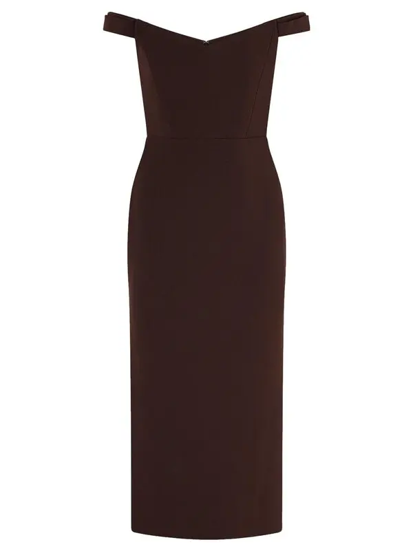 Alex Perry Off-the-shoulder Crepe Midi Dress - Brown
