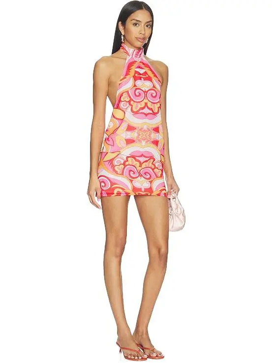 MORE TO COME Halter Mini Dress In Abstract Print - Pink Multi