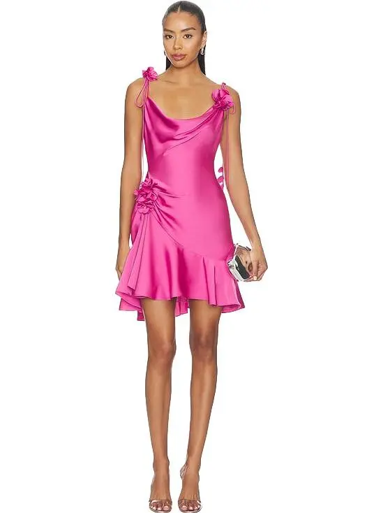 Cinq À Sept Ganessa Ruched Floral Trim Dress - Fuchsia