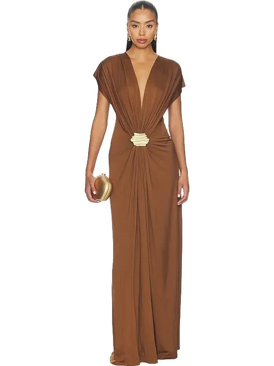 Alexis Lunaria Ruffled Detail Maxi Dress - Mocha