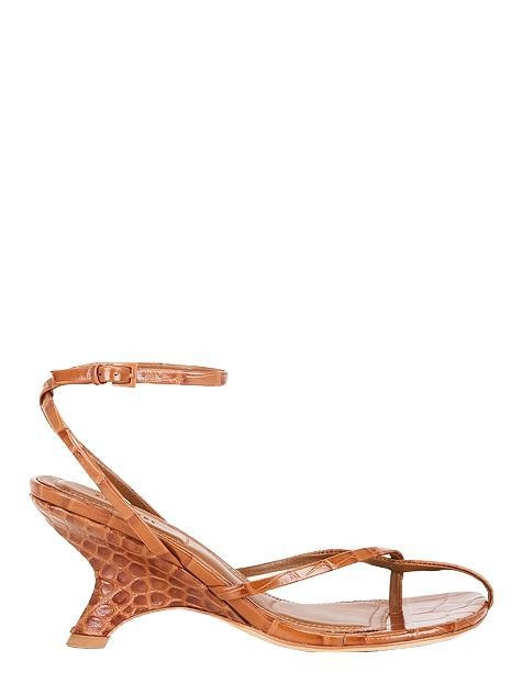 Simkhai Embossed Leather Strappy Wedge Sandals - Saddle