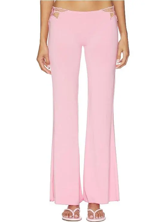 INDAH Valentina Low Rise Long Pant With Embroidered Rose Detail - Ballet