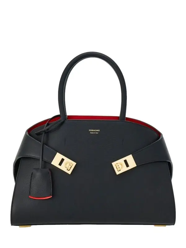 FERRAGAMO Small Hug Leather Tote Bag - Black