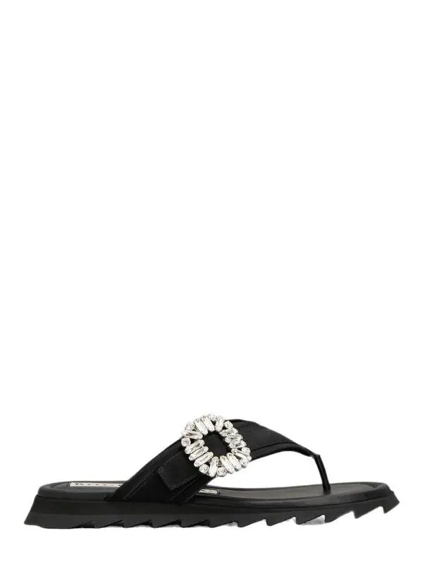 ROGER VIVIER Slidy Flip Embellished Satin Thong Sandals - Black