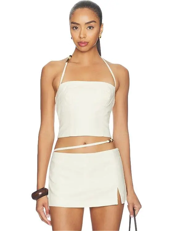 L'academie Kora Linen Halterneck Top - Beige