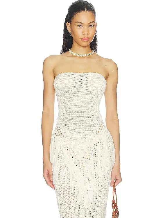 MORE TO COME Arna Strapless Crochet Top - Neutral