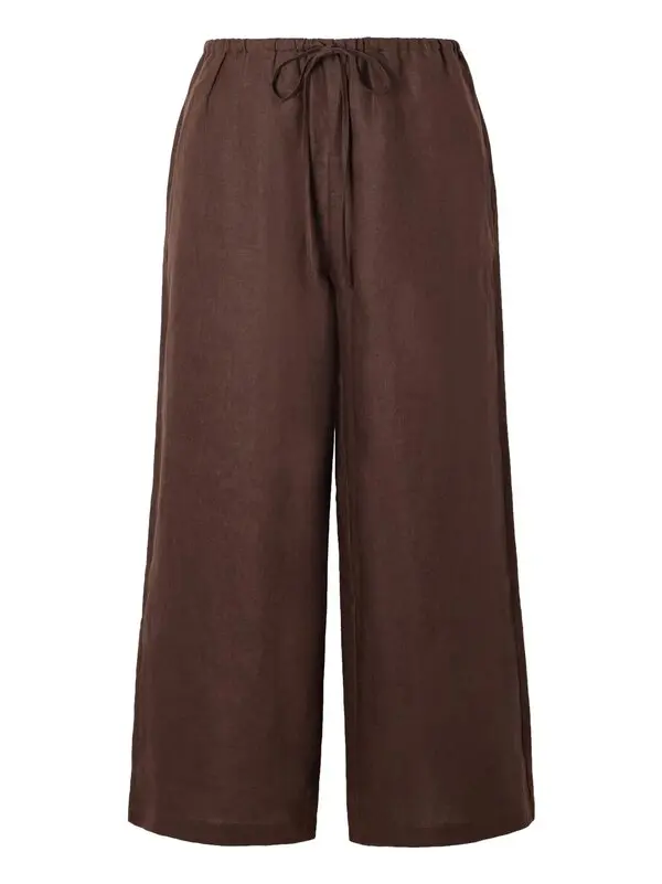 Staud Mateo Linen Mid-rise Wide-leg Pants - Brown