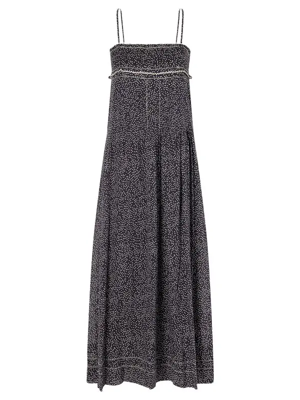 MARANT ETOILE Demy" Printed Cotton Midi Dress With Crochet Trim - Black
