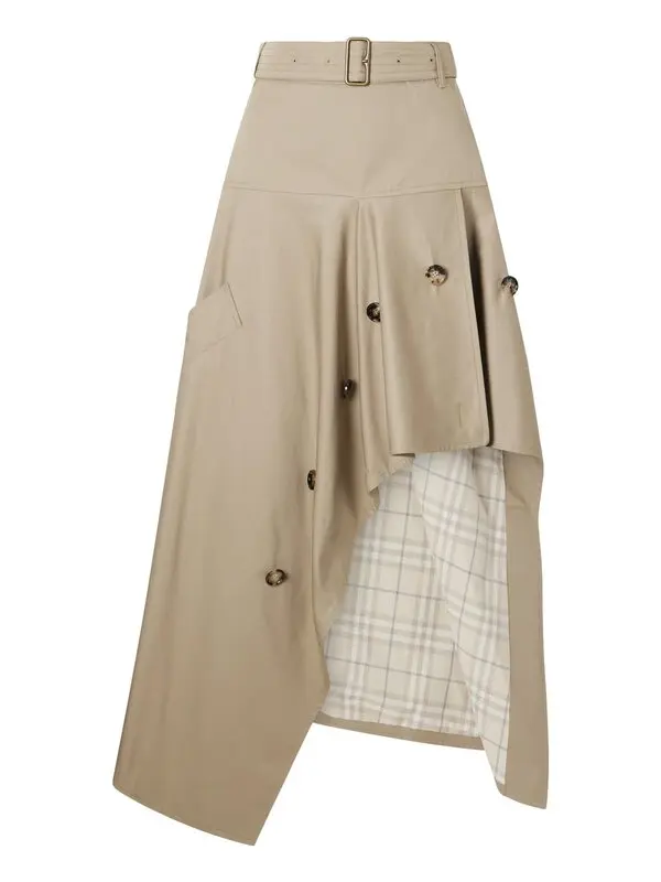 Burberry Heather Asymmetric Belted Midi Skirt - Neutrals