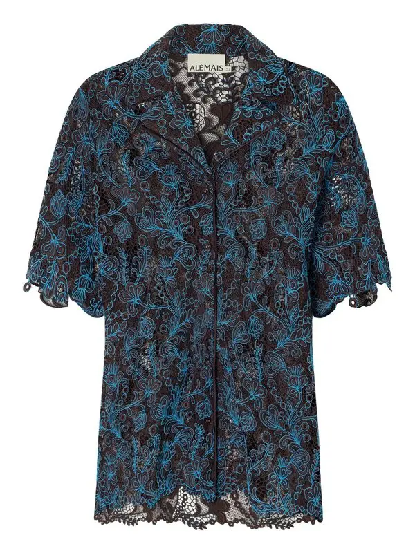 ALEMAIS Francine Guipure Lace Shirt - Brown