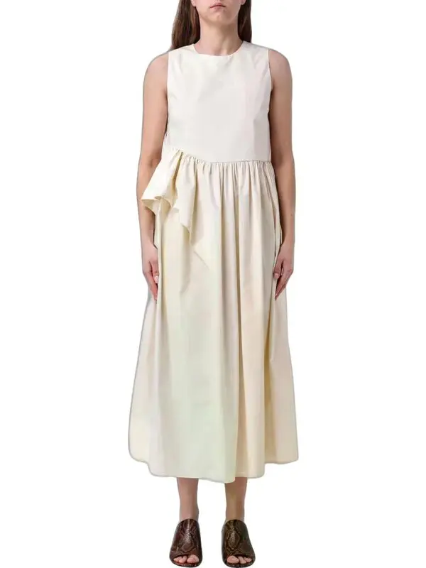 MEIMEIJ Ivory Cotton Ruffled Midi Dress - Neutrals