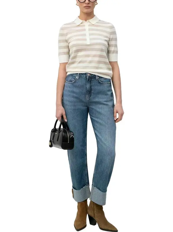 BOSS Striped Knit Polo Sweater - Neutrals