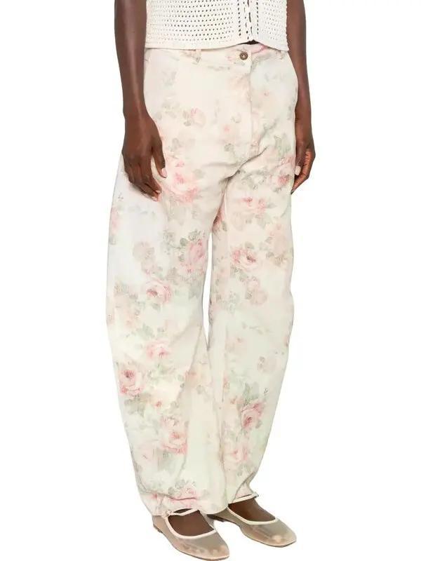 VICOLO Floral Print Trousers - Neutrals