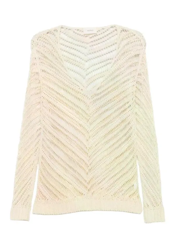 VICOLO Open-knit V-neck Sweater - Neutrals